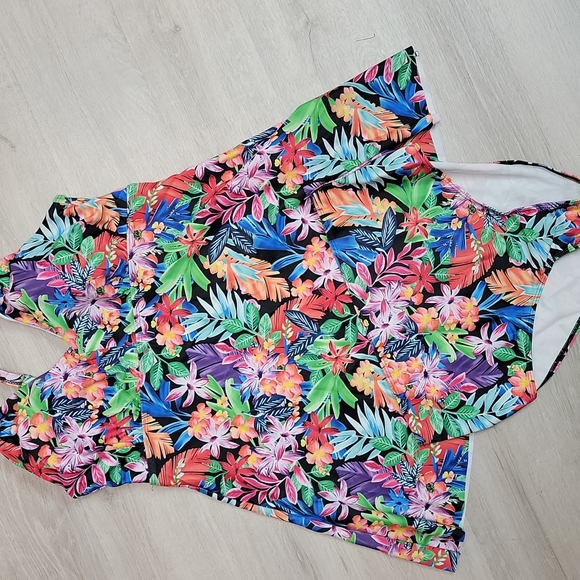 Swim | Ladies Large Tropical Long Tankini Bathing Suit With Adjustable ...